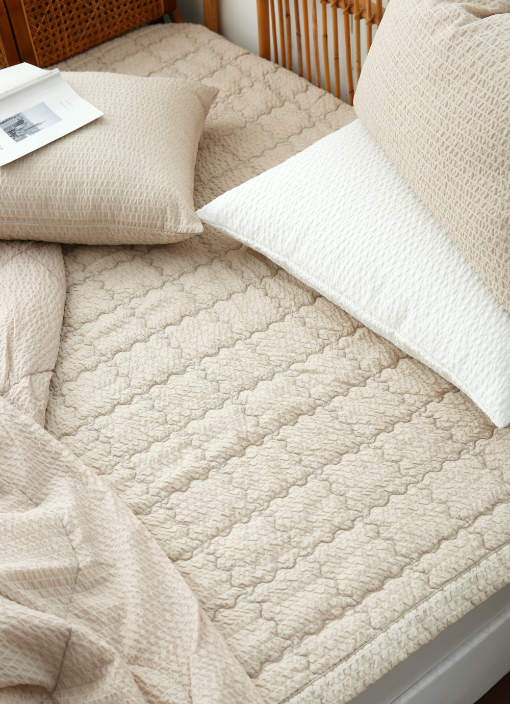 아망떼 ㅣ5cm커진 포휴즈 시어서커리플 피그먼트 고정밴드 침대패드SS/Q/K 4color